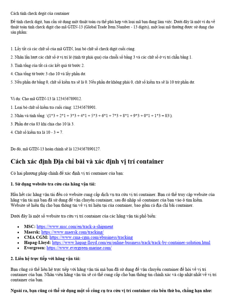 Cách Tính Check Degit C A Container | PDF