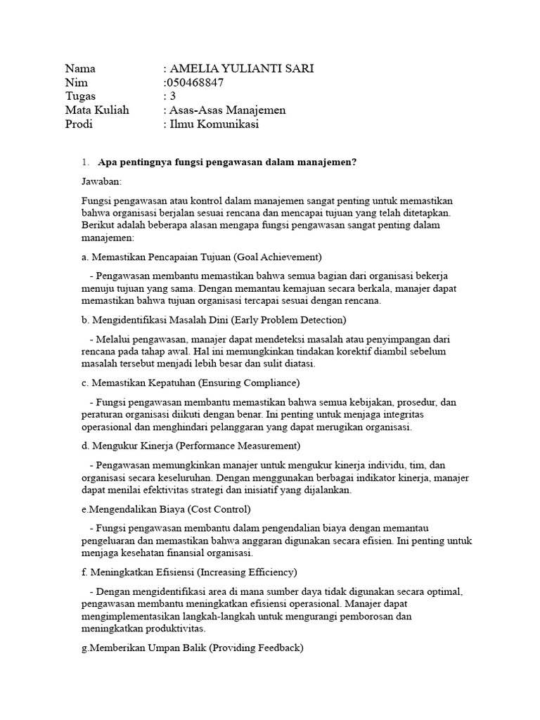 Tugas 3 Asas-Asas Manajemen Amelia Ys | PDF