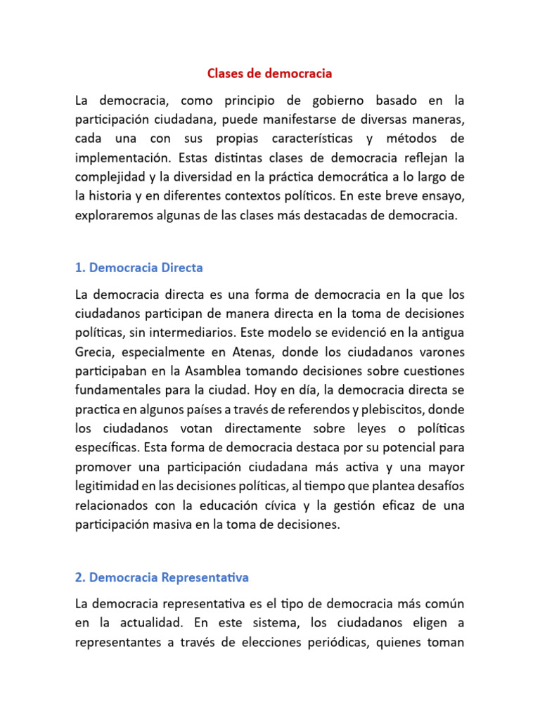 Clases de Democracia | Descargar gratis PDF | Democracia | Ideologías ...