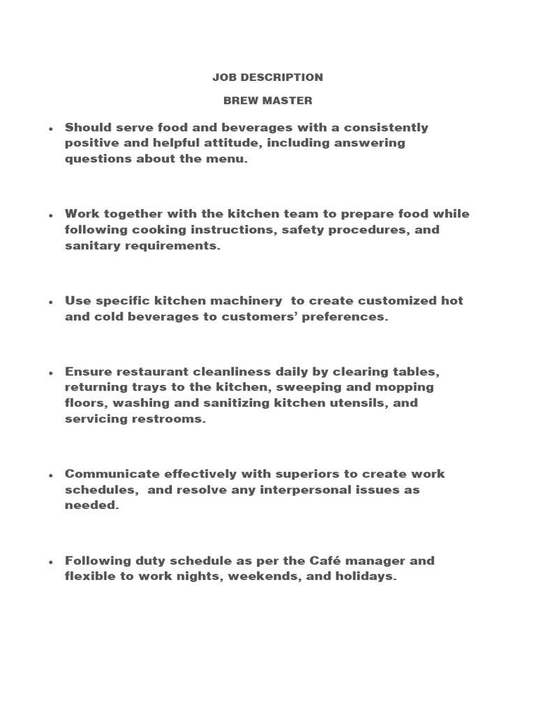 Job Description Team Member | PDF | Career & Growth | Cooking, Food & Wine