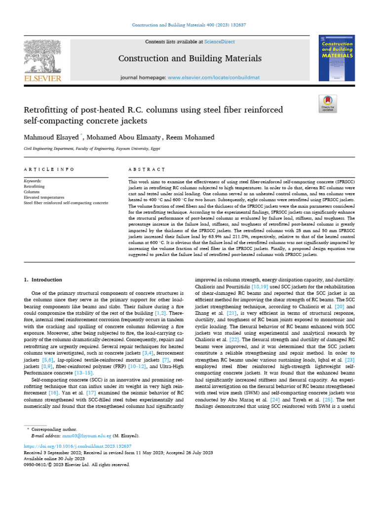 Retrofitting Heated RC Columns with SFRSCC | PDF | Strength Of ...