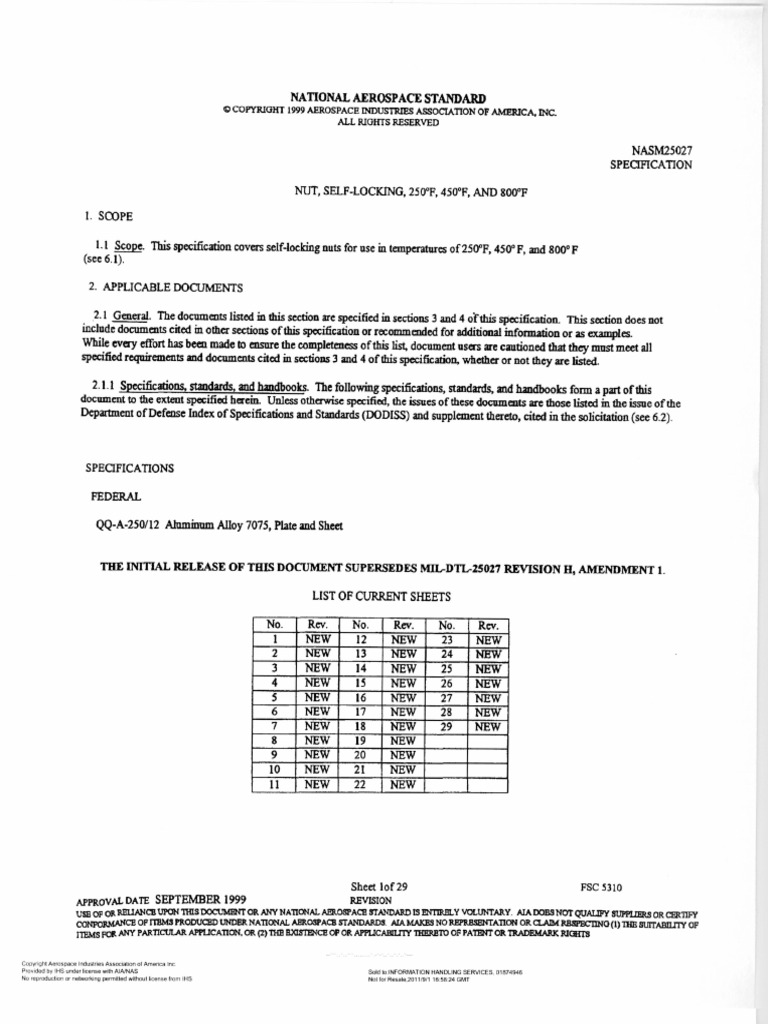 Nasm25027 Nut, Self-Locking, 250 F, 450 F, and 800 F | PDF | Screw ...