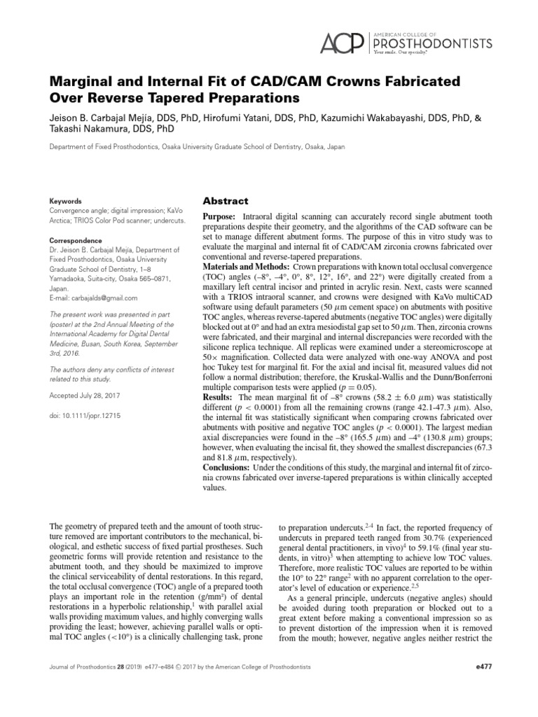 Journal of Prosthodontics - 2017 - Carbajal Mejía - Marginal and ...