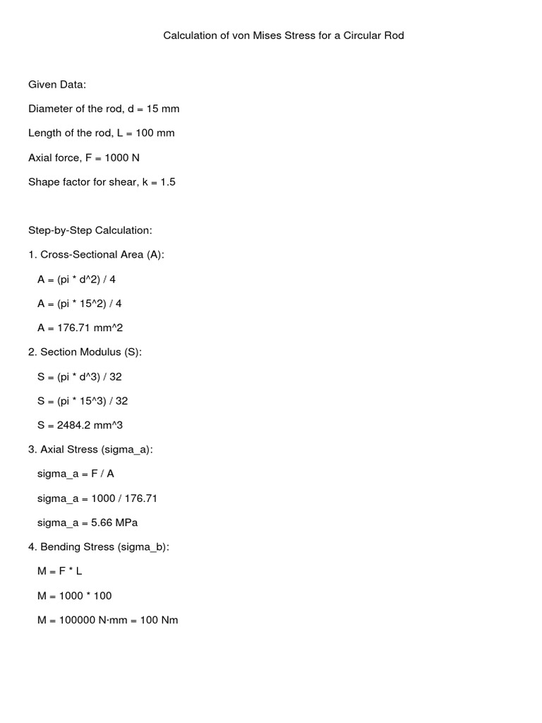 Von Mises Stress Calculation | PDF