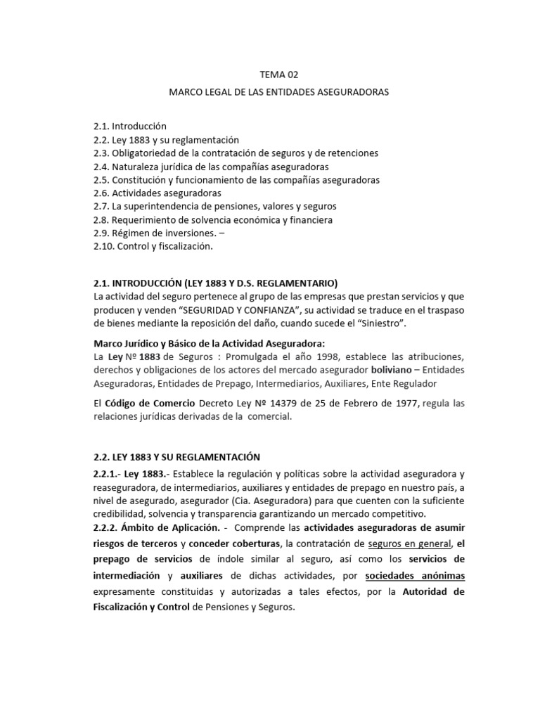 Tema 2 Marco Legal de Las Entidades Aseguradoras | PDF | Seguro | Reaseguro
