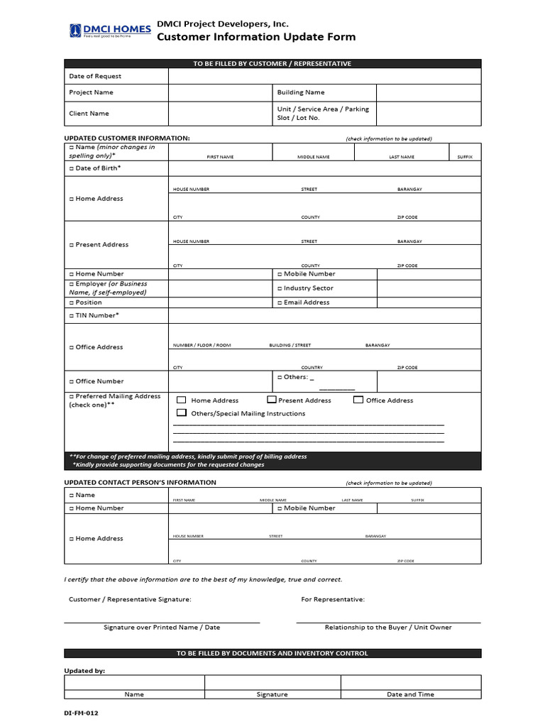 CIUF Customer Information Update Form | PDF | Internet | Cyberspace