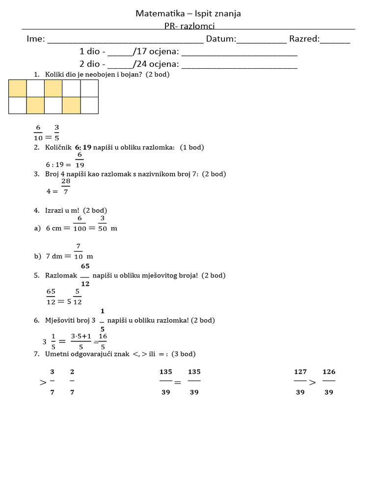 5 Razred Matematika Rijeseni | PDF
