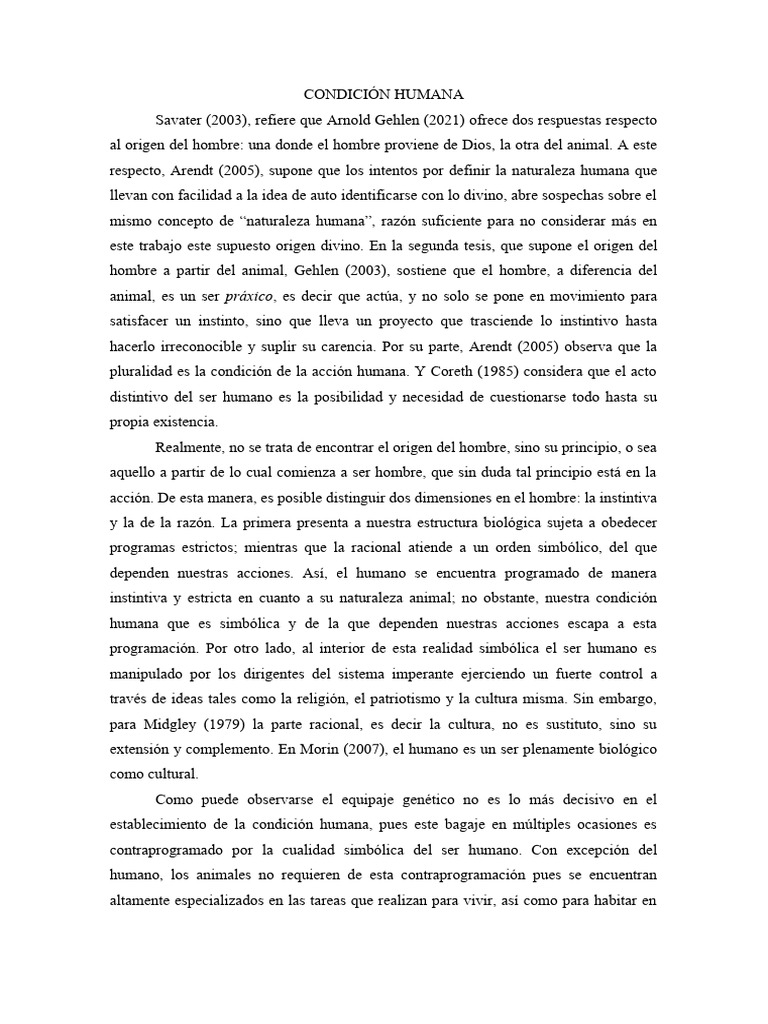 La Condición Humana y su Pluralidad | PDF | Razón | Humano