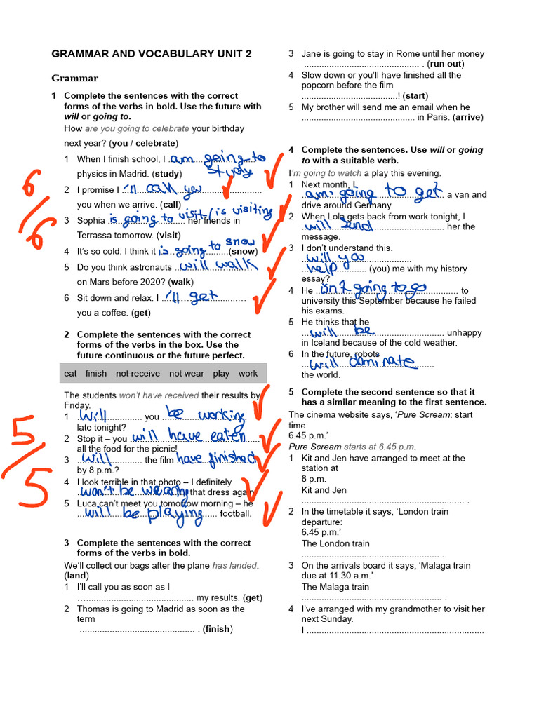 Grammar and Vocabulary Revision Unit 2 | PDF | Syntax | Linguistic Morphology