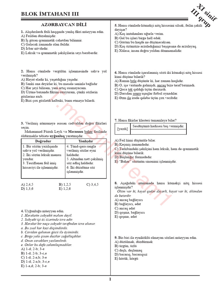 11ci Sinif Az Dili Toplu | PDF
