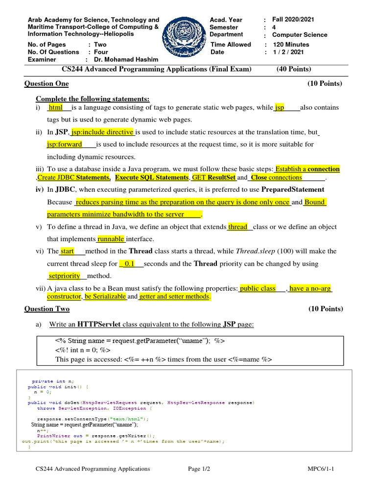Java Programming Exam Solutions | PDF | Software Development | Software Engineering