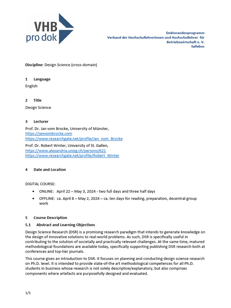 VHB-ProDok 2404MS02 Syllabus | PDF | Science | Methodology