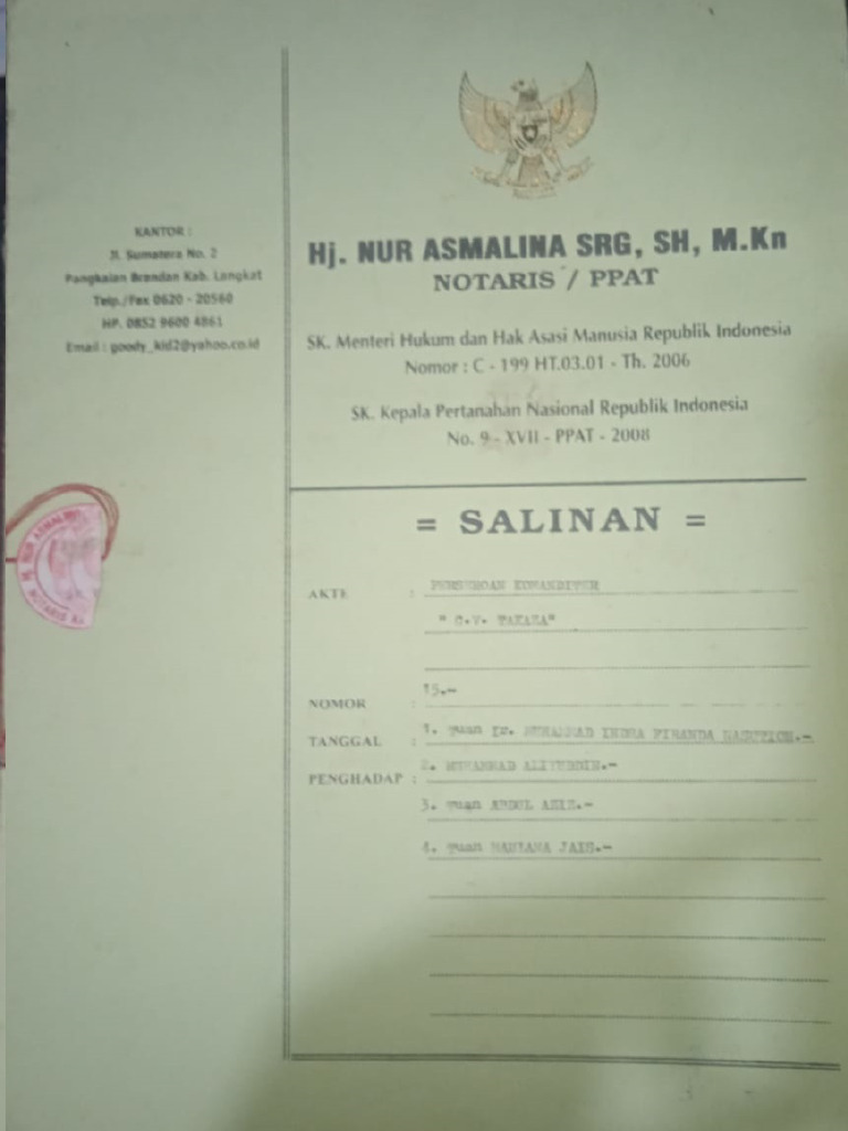 Akta Pendirian CV - Takaza | PDF