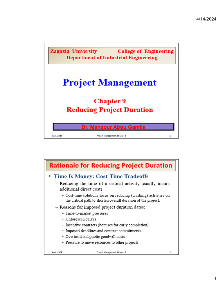 7 - Project Management - Lecture 7-Chapter 9 - Reducing Project Time | PDF | Project Management ...
