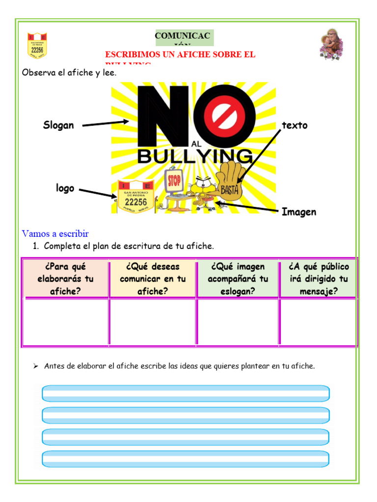 L. 27-05-24. Com-Ficha-Escribimos Un Afiche Sobre El Bullying | PDF