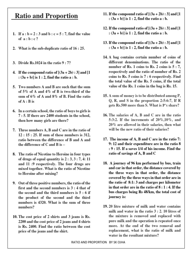 Ratio and Proportion | PDF | Ratio | Mixture
