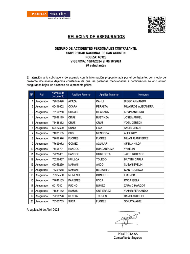Constancia de Seguro Sencia Torres David Aurelio | PDF
