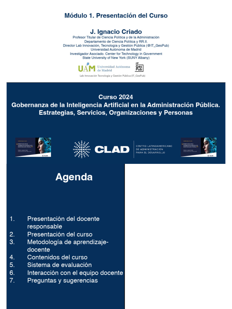 Presentacion JICriado CursoIA AAPP CLAD 2024 Modulo1 | PDF | Maestros | Inteligencia artificial