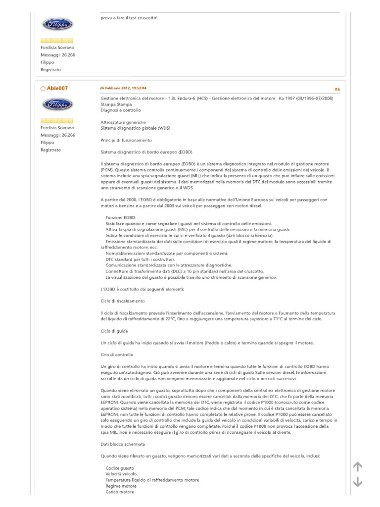 Sistema Diagnostico Di Bordo Europeo (EOBD) | PDF