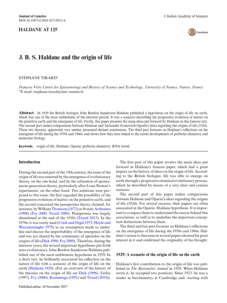 J. B. S. Haldane and The Origin of Life | PDF | Abiogenesis | Life