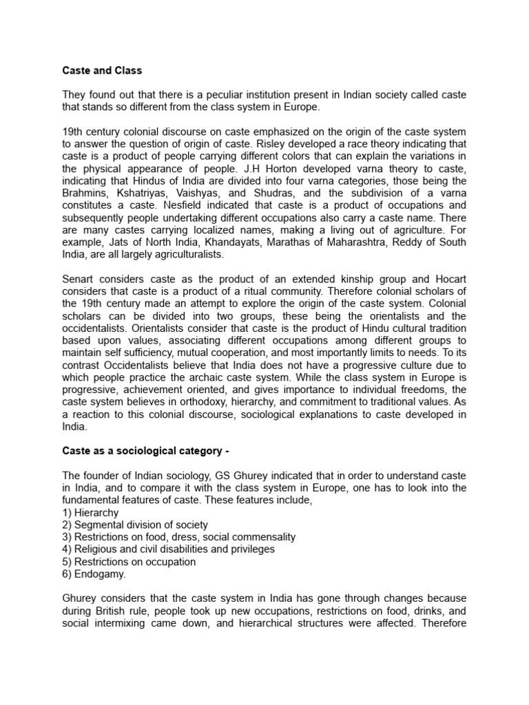 Caste and Class Notes | PDF | Caste | Dalit