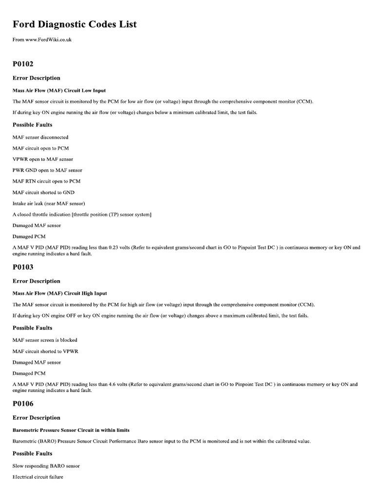 Ford Diagnostic Codes List | PDF