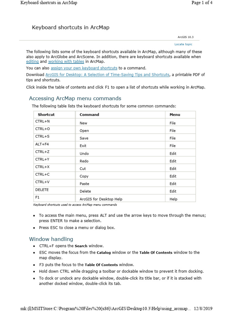 Shortcut ArcMap | PDF | Keyboard Shortcut | Arc Gis