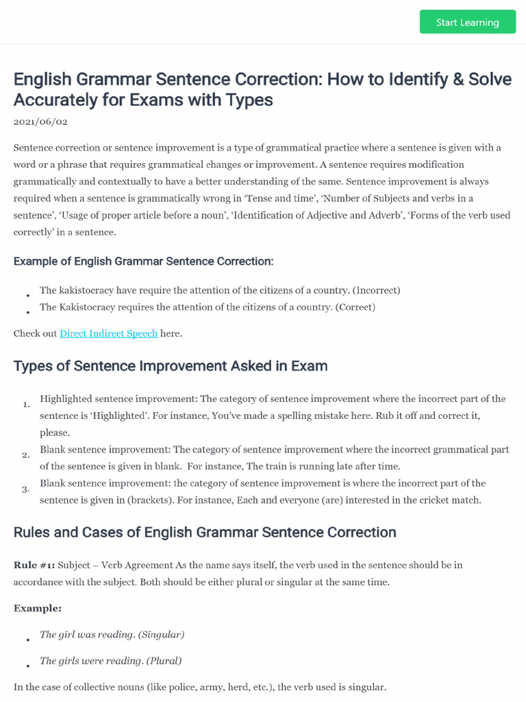 English Grammar Sentence Correction 58d78e07 | PDF