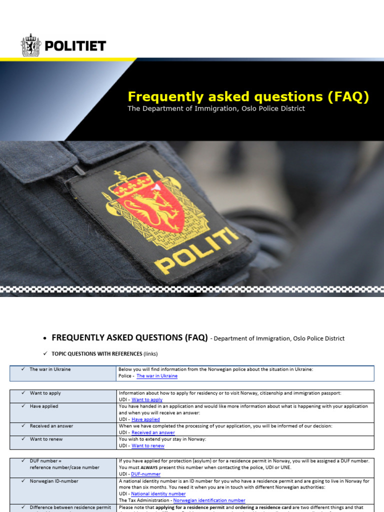 Frequently Asked Questions Faq - Immigration Office Oslo Police District | PDF | Travel Visa ...