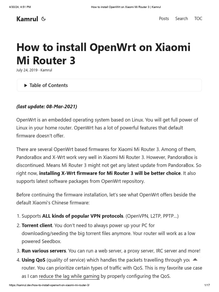 How To Install OpenWrt On Xiaomi Mi Router 3 - Kamrul | PDF | Computer ...