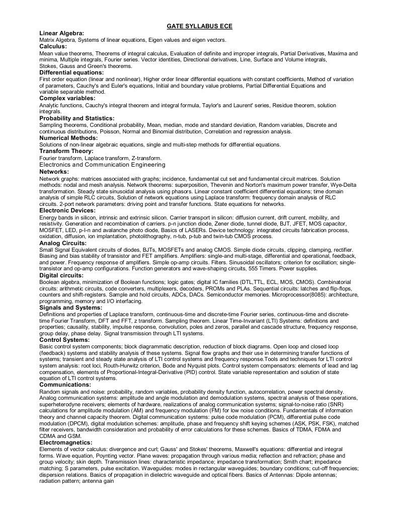Gate Syllabus Ece | PDF