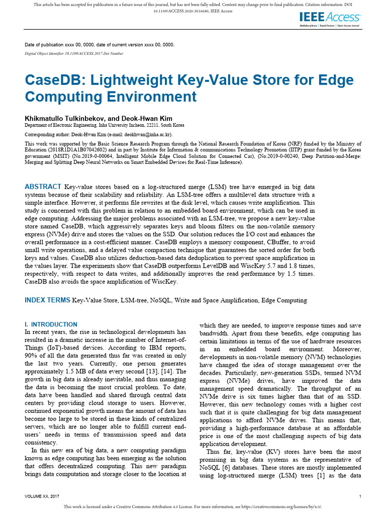 CaseDB Lightweight Key-Value Store For Edge Comput | Download Free PDF | Solid State Drive ...