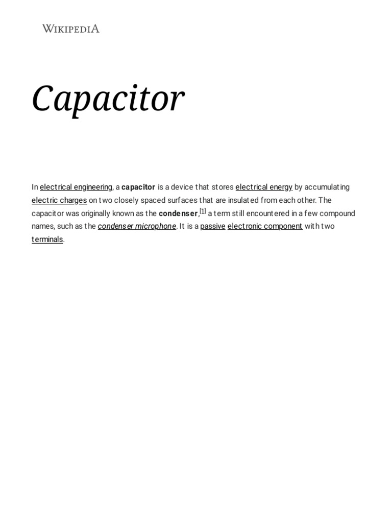 Capacitor - Wikipedia | Download Free PDF | Capacitor | Electrical ...