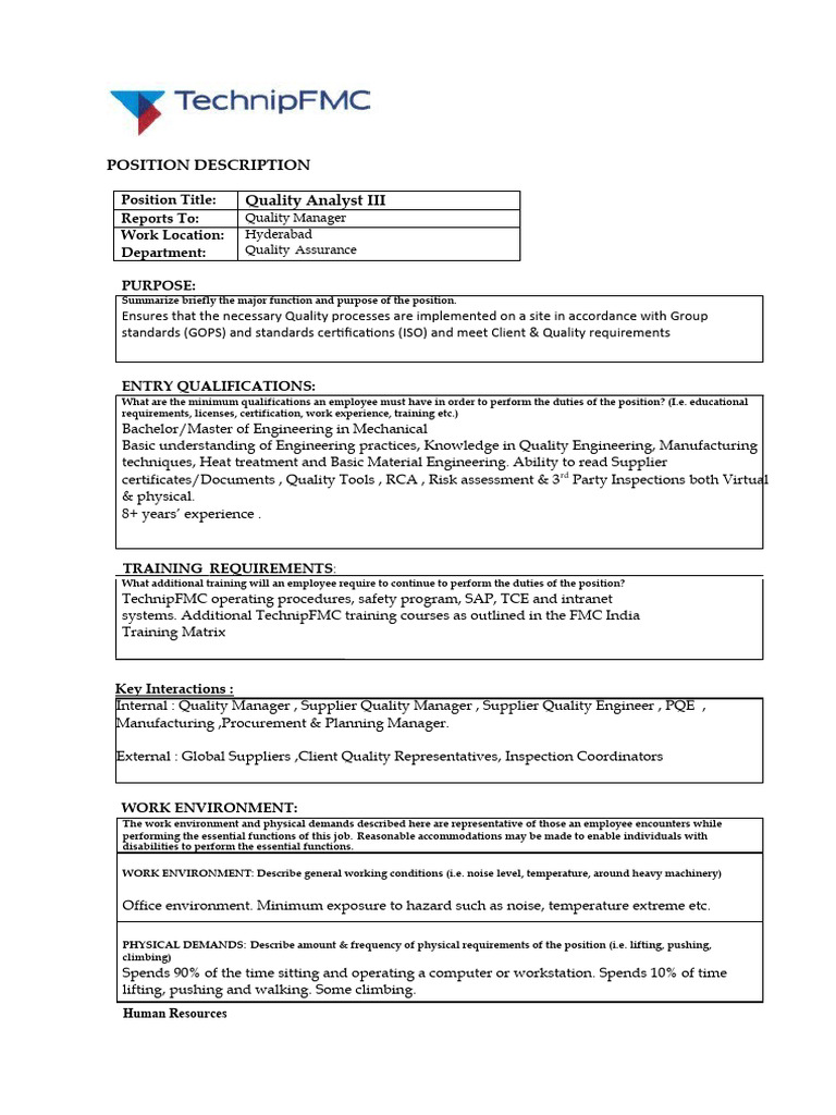 JD - Quality Analyst III | PDF | Performance Indicator | Occupational Safety And Health