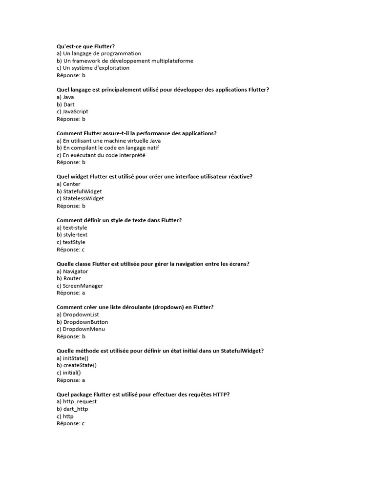 QCM Flutter | PDF | Java (Langage de programmation) | Logiciel ...