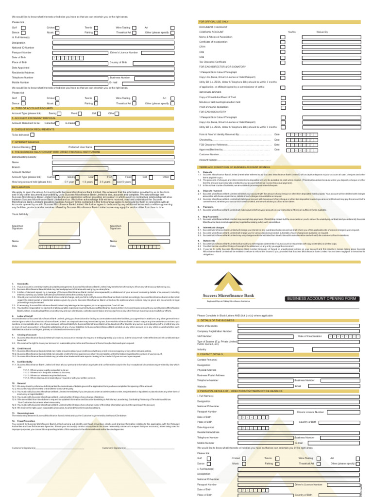 Success Business-Account-Opening-Form | Download Free PDF | Banks | Cheque