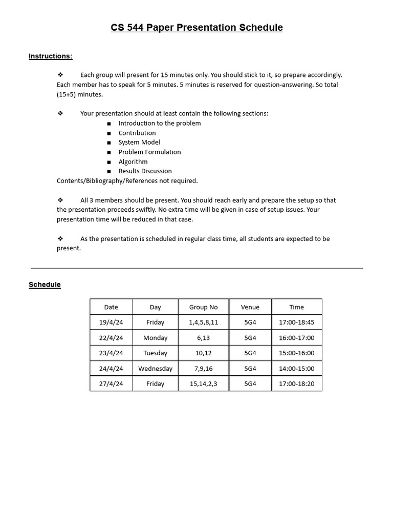CS 544 Presentation Schedule | PDF