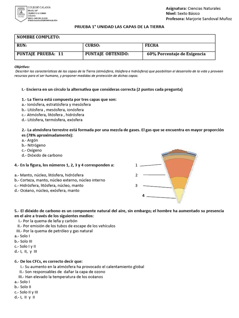 Prueba Capas de La Tierra 3 | PDF | Tierra | Atmósfera