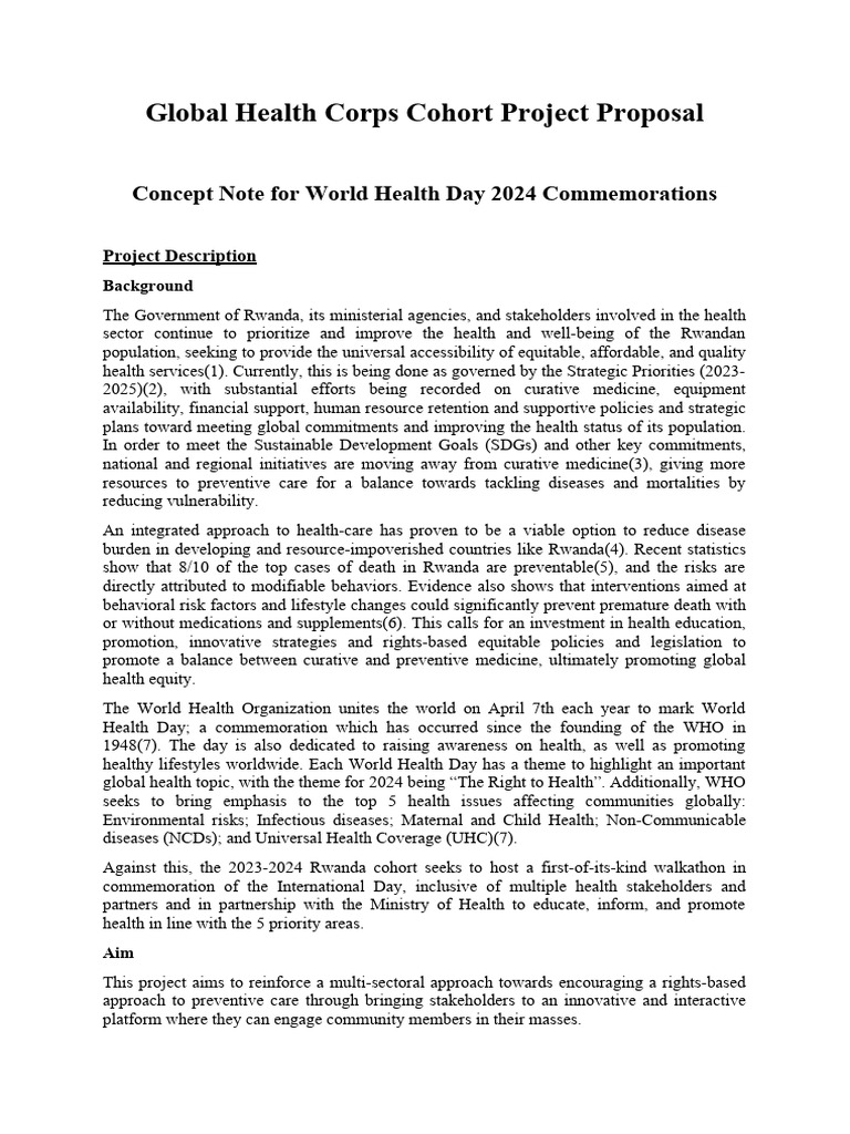 GHC Rwanda Cohort Project Proposal V2 | PDF | Preventive Healthcare | Non Communicable Disease