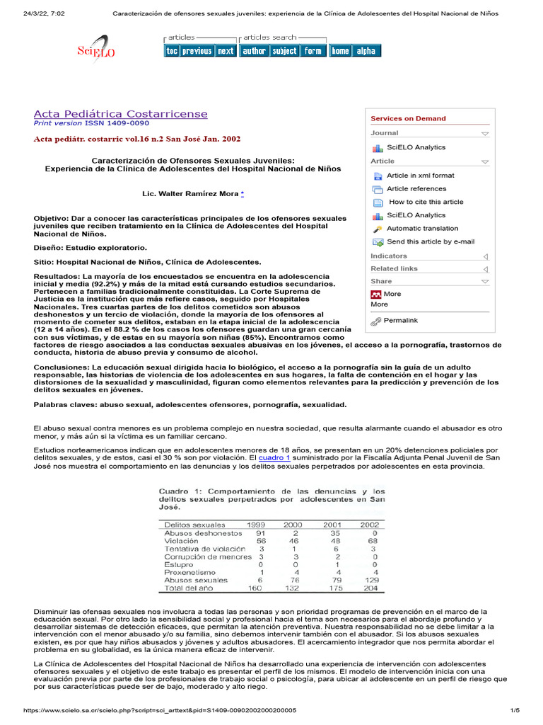 Caracterización de Ofensores Sexuales Juveniles - Experiencia de La ...