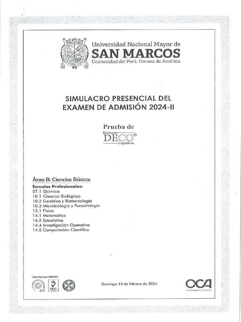 Simulacro de Admisión 2024-Ii Área B | PDF