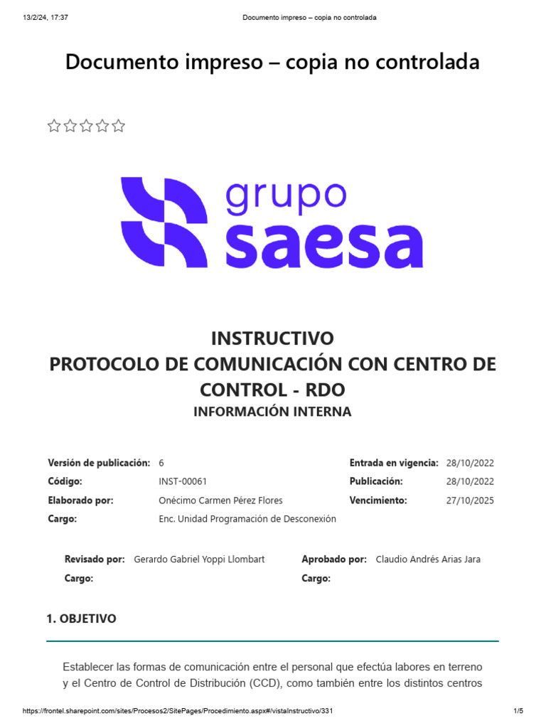 Protocolo de Comunicaciones Centro de Control RDO | PDF