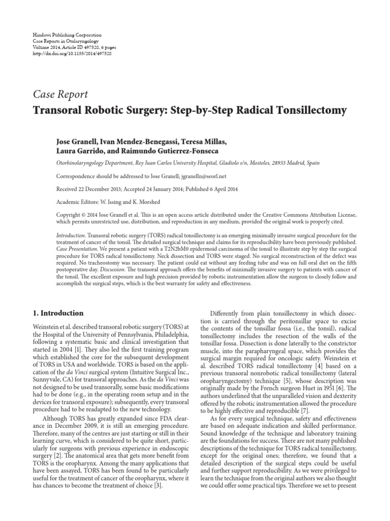 Transoral Robotic Surgery Step by Step Radical Tonsillectomy | PDF ...