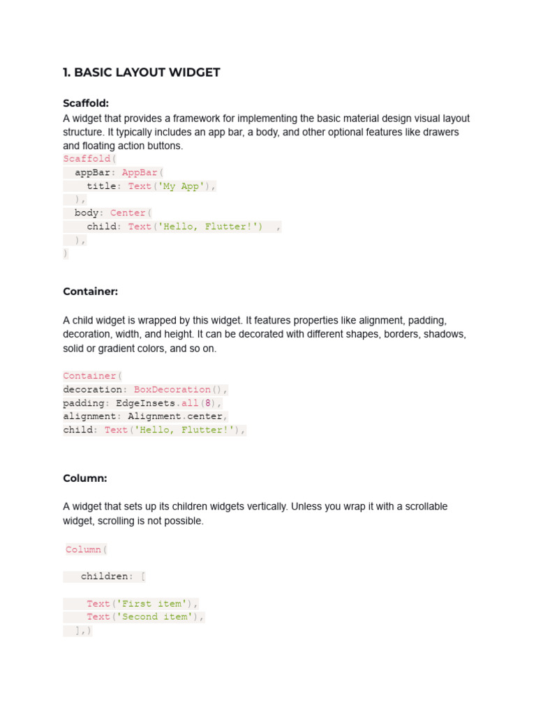 Flutter Widget Cheat Sheet | PDF | Icon (Computing) | Computing