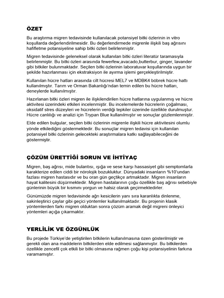 Bu Ara?t?Rma Migren Tedavisinde Kullan?Lacak Potansiyel Bitki Ã Zlerinin in Vitro Ko?Ullarda De ...