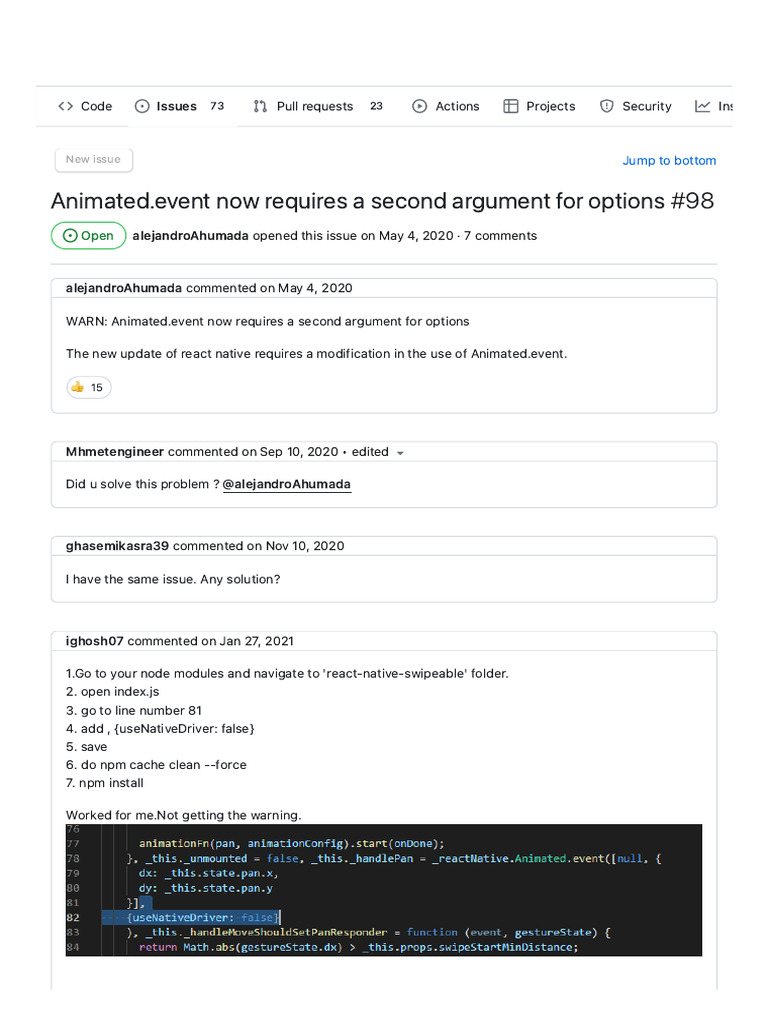 Animated - Event Now Requires A Second Argument For Options Issue #98 Jshanson7 - React-Native ...