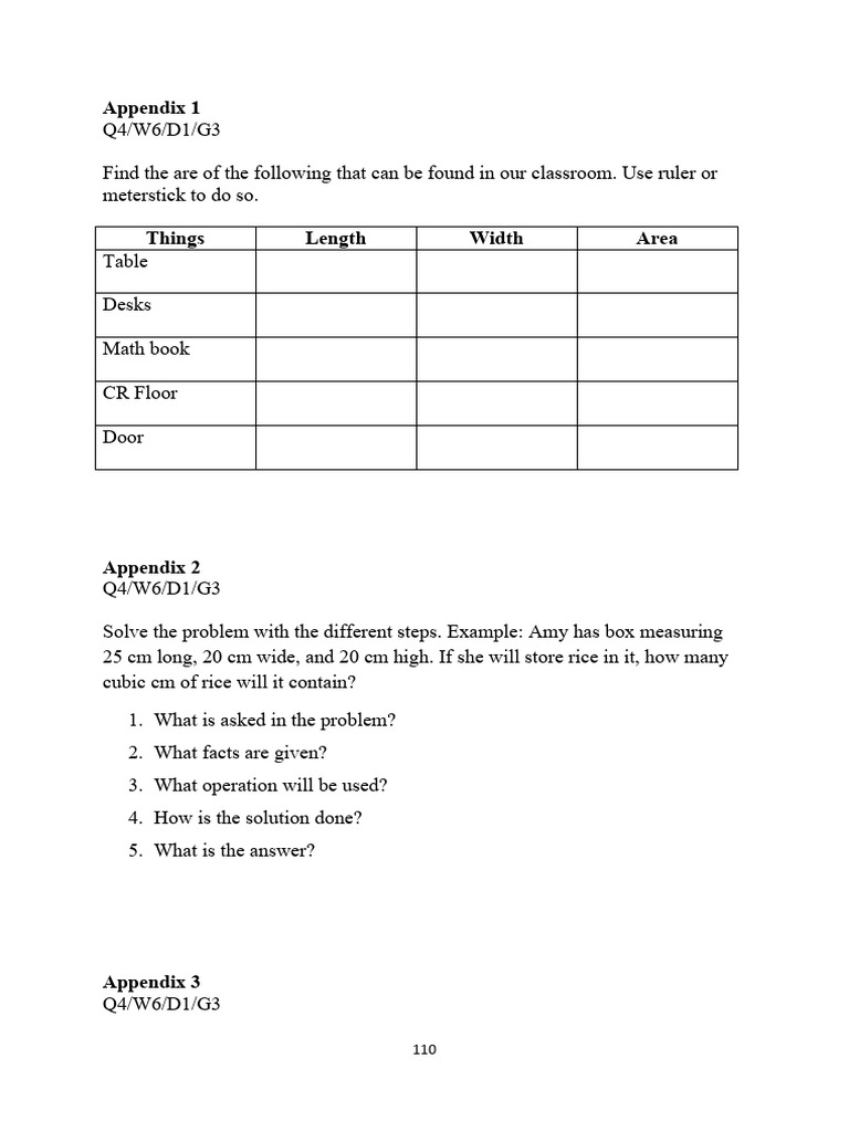 Math 34 Q4 Week 6 Appendices | PDF | Area | Geometry