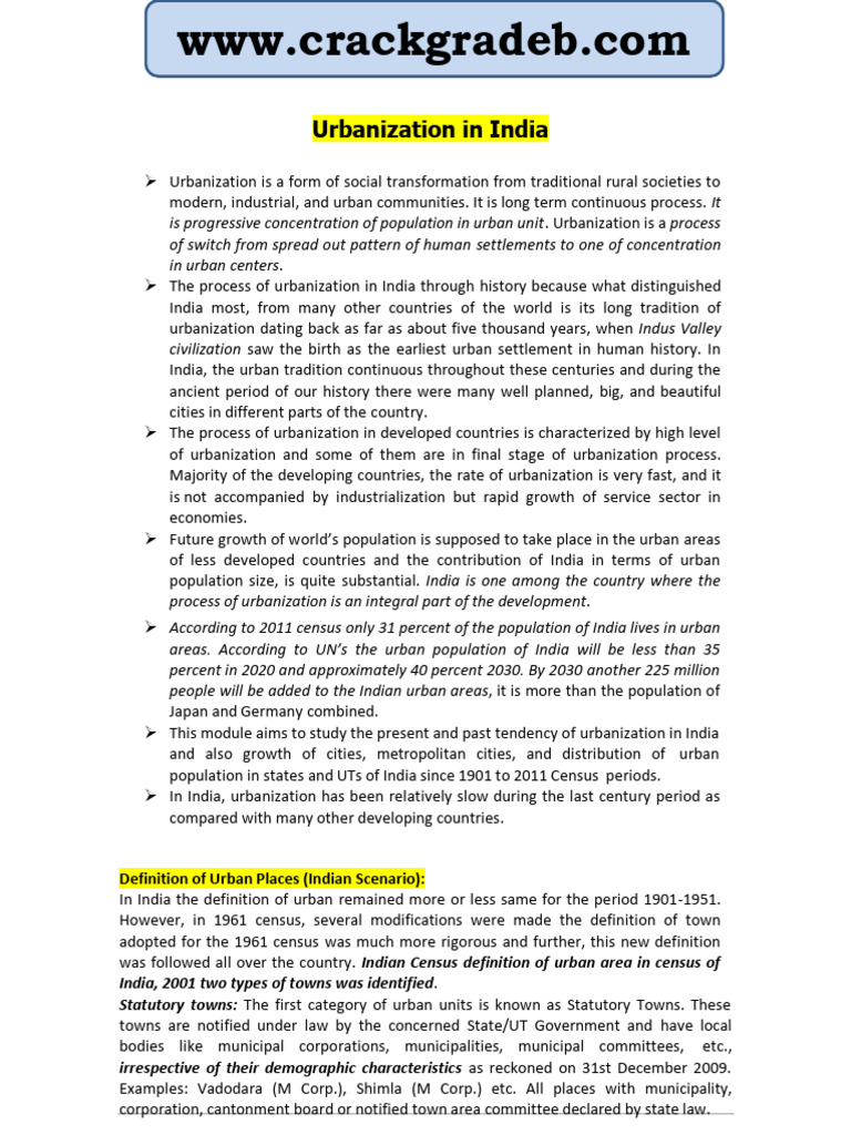 Urbanization Trends in India: 1901-2011 | PDF | Cost Of Living ...