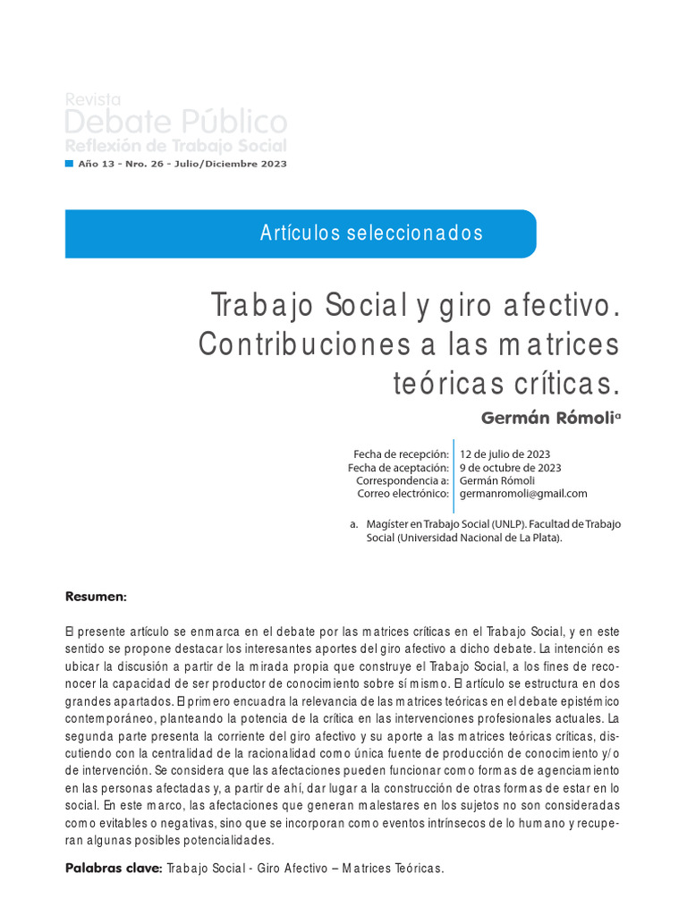 Trabajo Social y Giro Afectivo | PDF | Trabajo Social | Las emociones