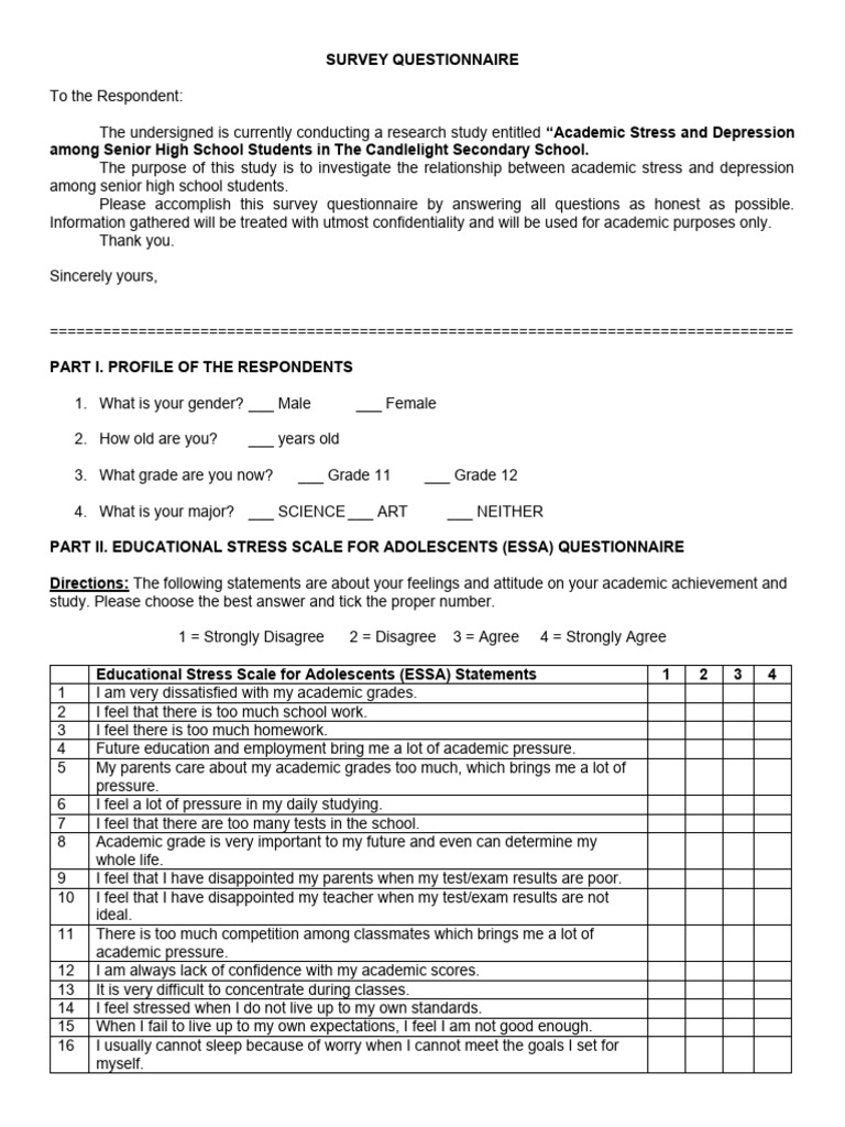 Academic Stress & Depression Survey | PDF | Questionnaire | Psychology